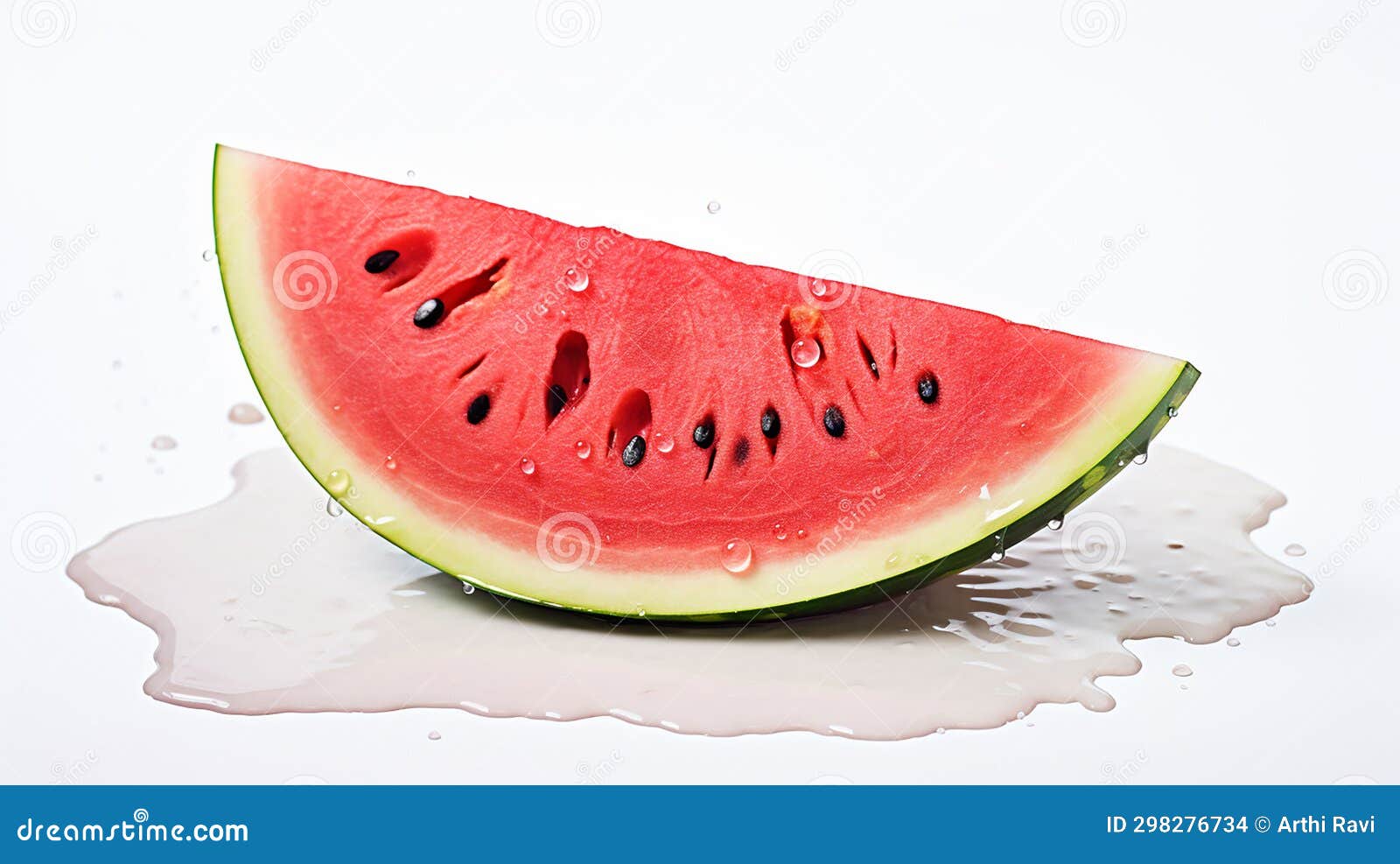 A Single Slice of Watermelon with Seeds on White Background Stock ...