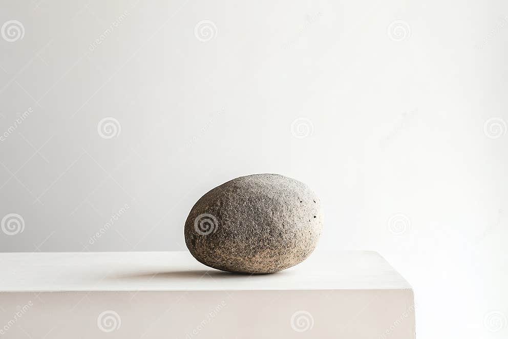 A Single Smooth Gray Stone Resting on a White Platform Stock ...