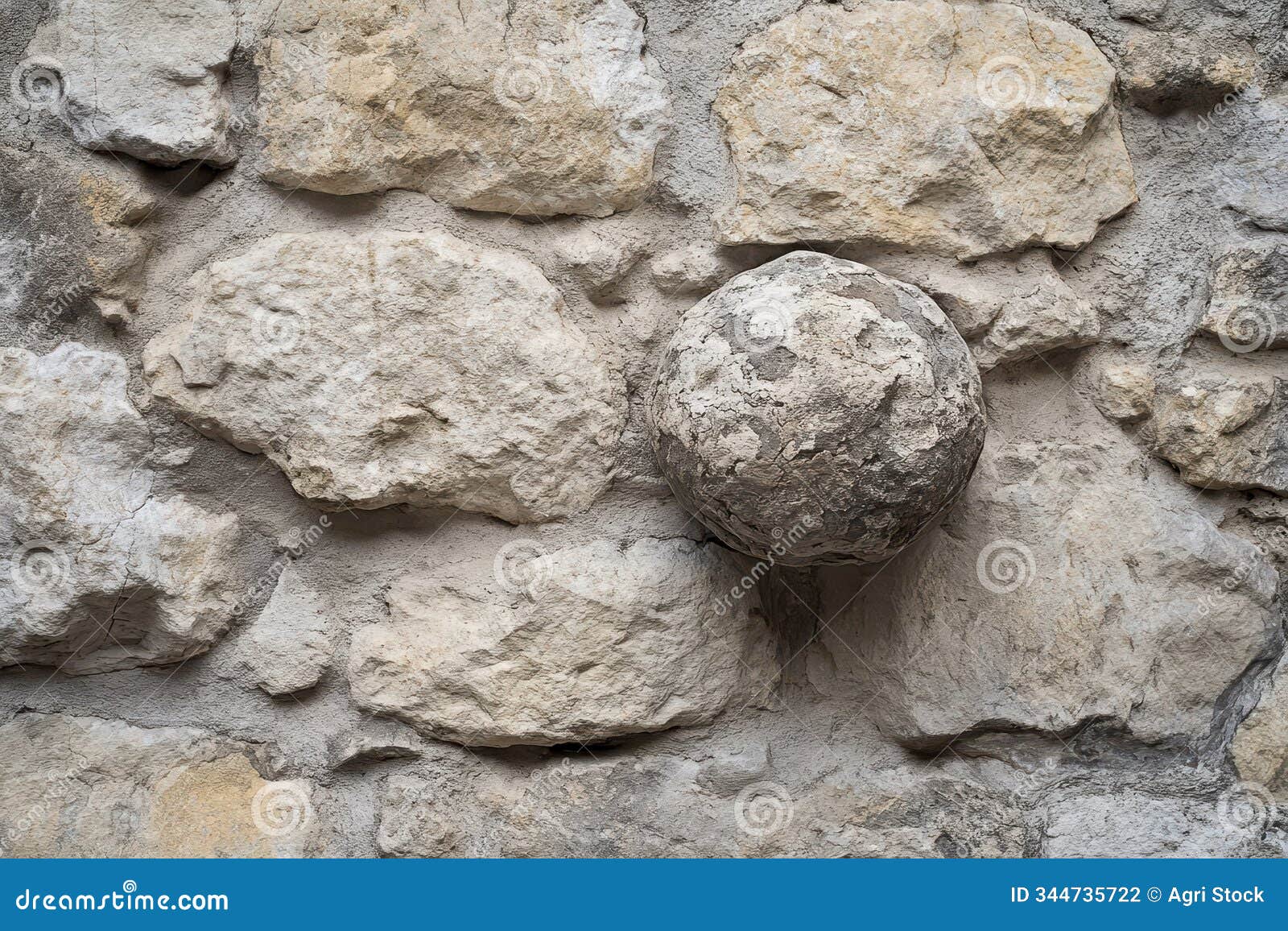 A Single, Smooth, Round Stone Embedded in a Rough Stone Wall Stock ...