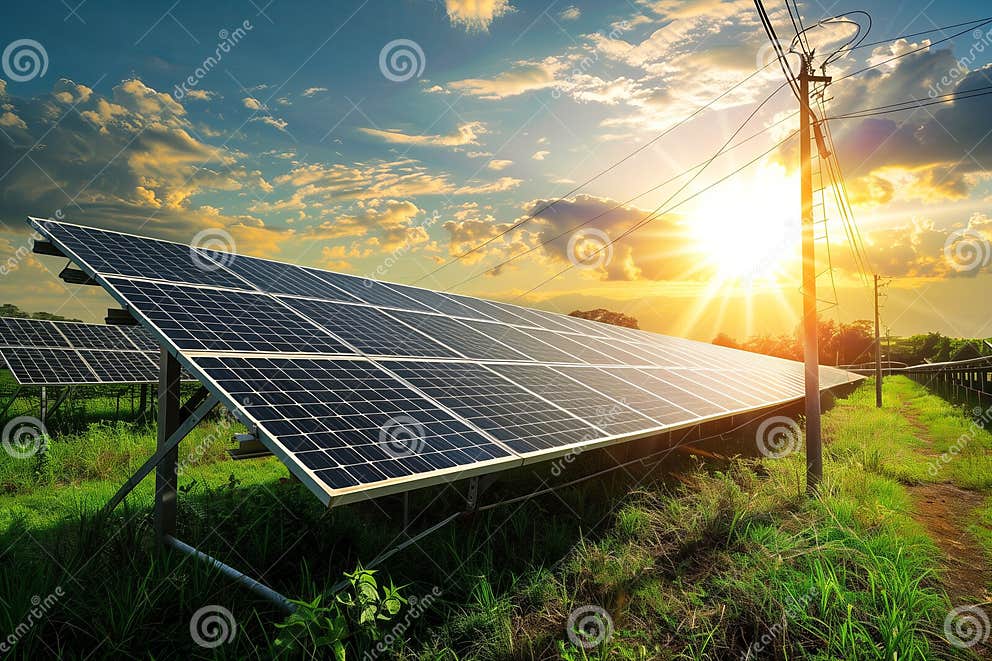 Single Solar Panel in a Field of Solar Panels Captures the Golden Light ...