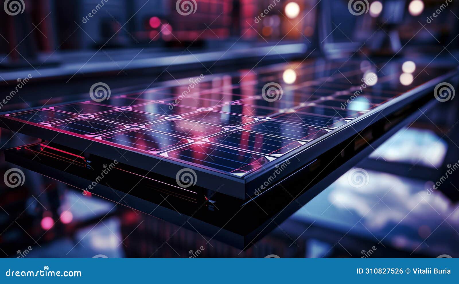 Single Solar Panel Casting Rectangular Shadow on Black Reflective ...