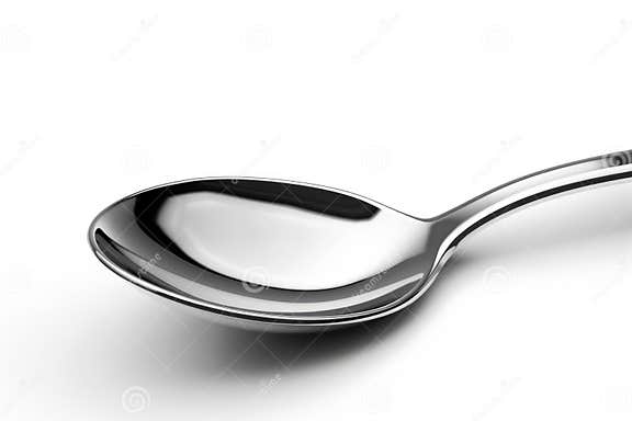 A Single Spoon with Its Handle Visible on a Clean White Surface Stock ...