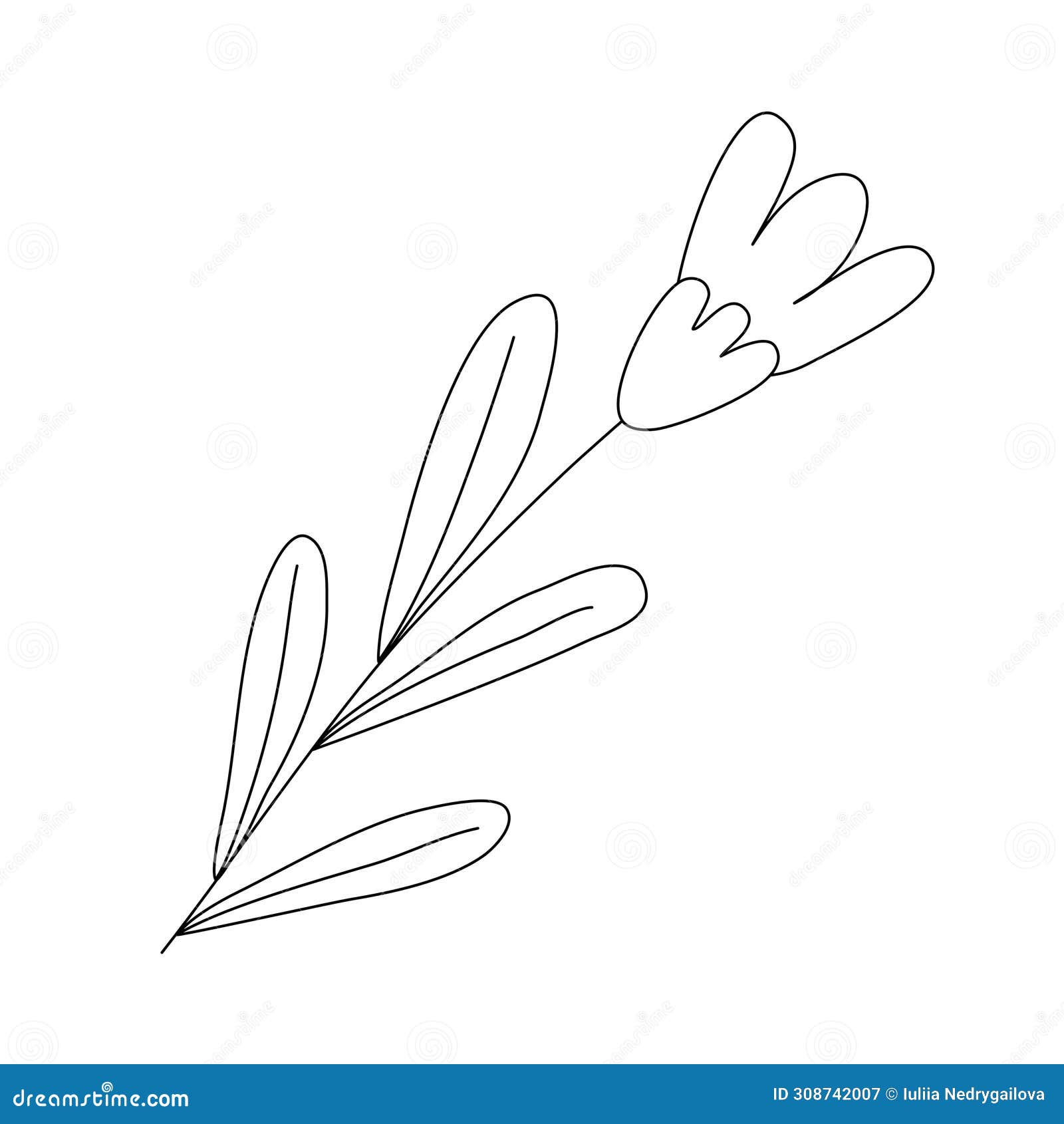 Single Spring Flower, Doodle Style Flat Vector Outline for Coloring ...