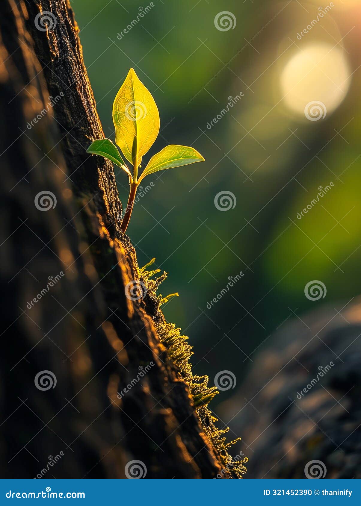 A Single Sprout Emerges from a Weathered Tree Trunk Stock Illustration ...
