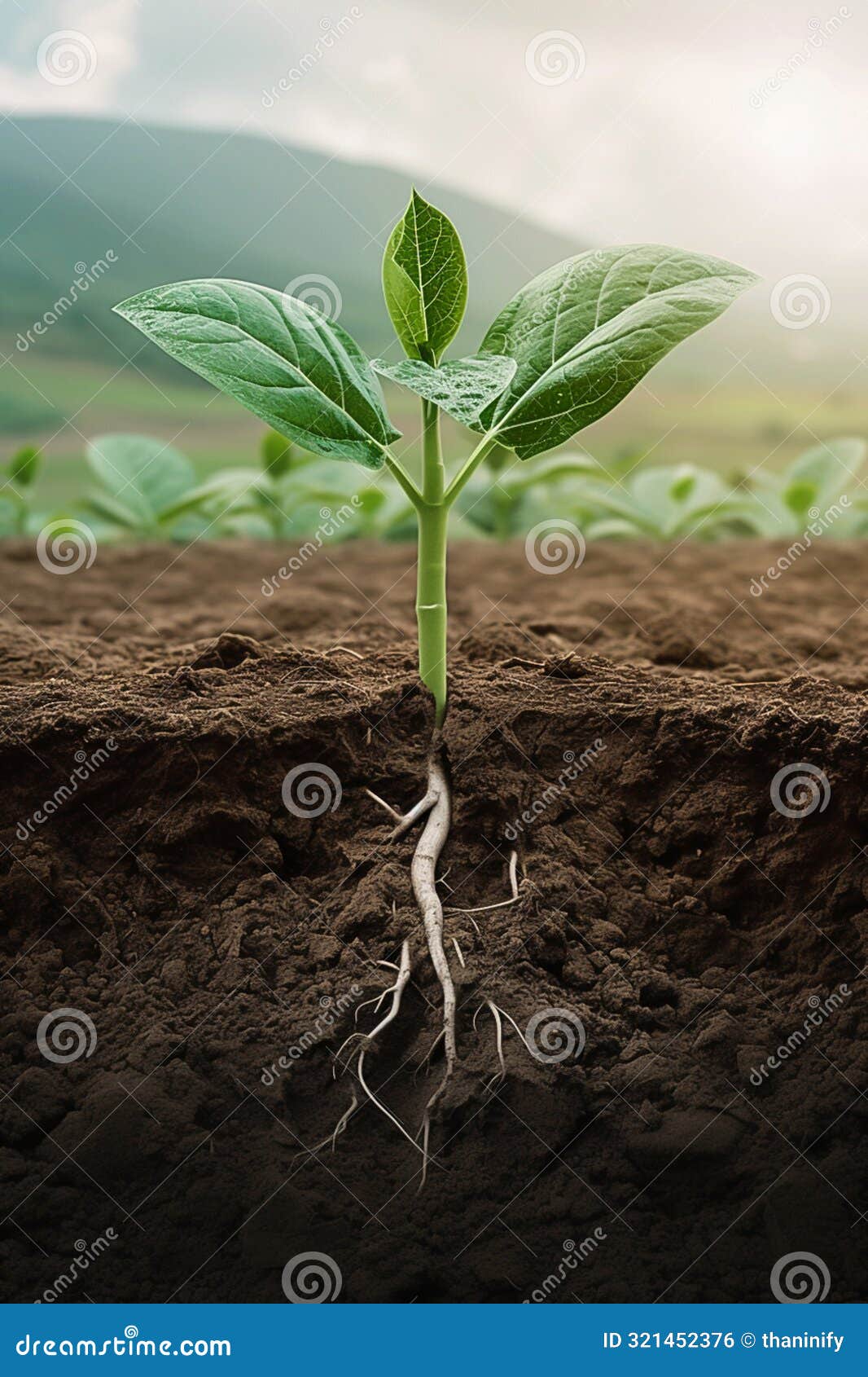 A Single Sprout with Visible Roots Breaking through the Soil Stock ...