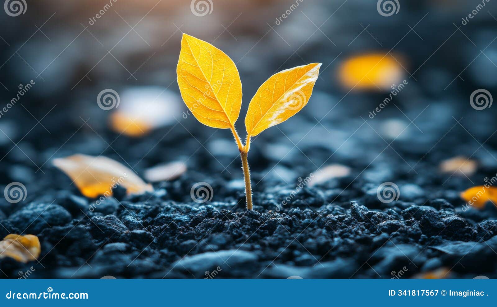 A Single Sprout With Three Leaves Emerging From The Ground With Water ...