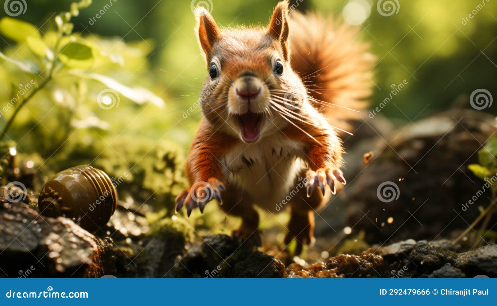 Single Red Squirrel - Latin Sciurus Vulgaris - On A Tree Branch During ...