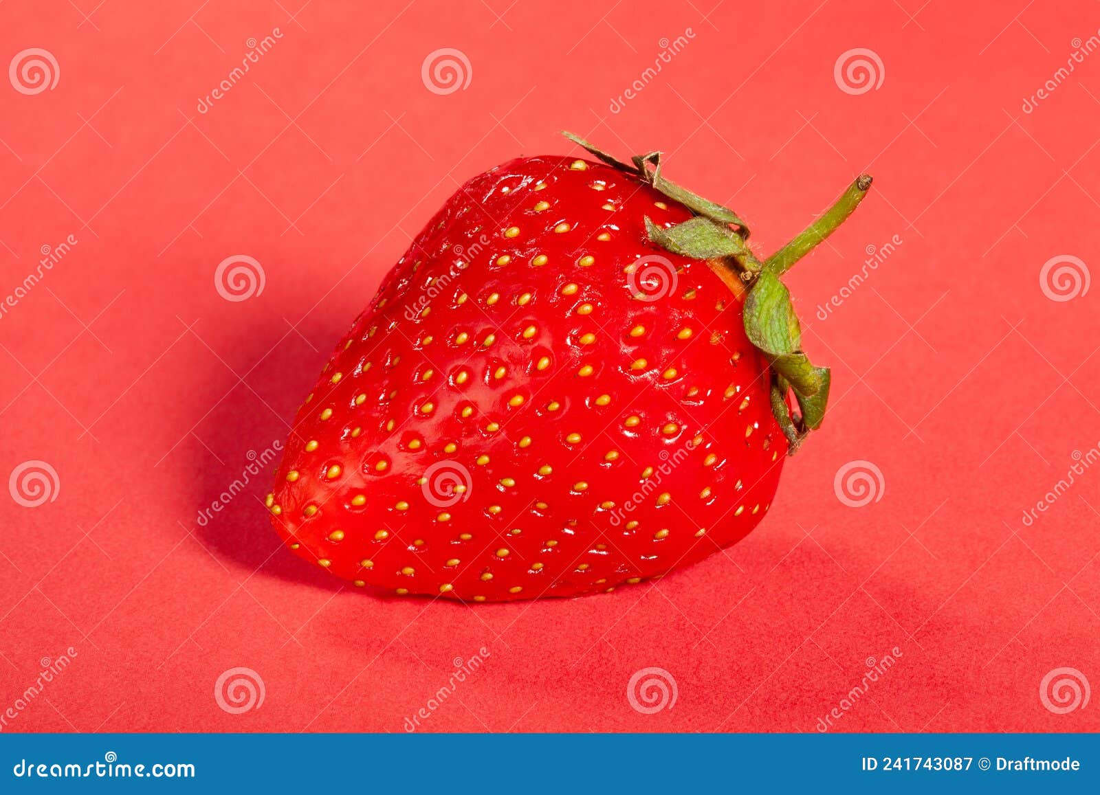 Single strawberry on red stock image. Image of single - 241743087
