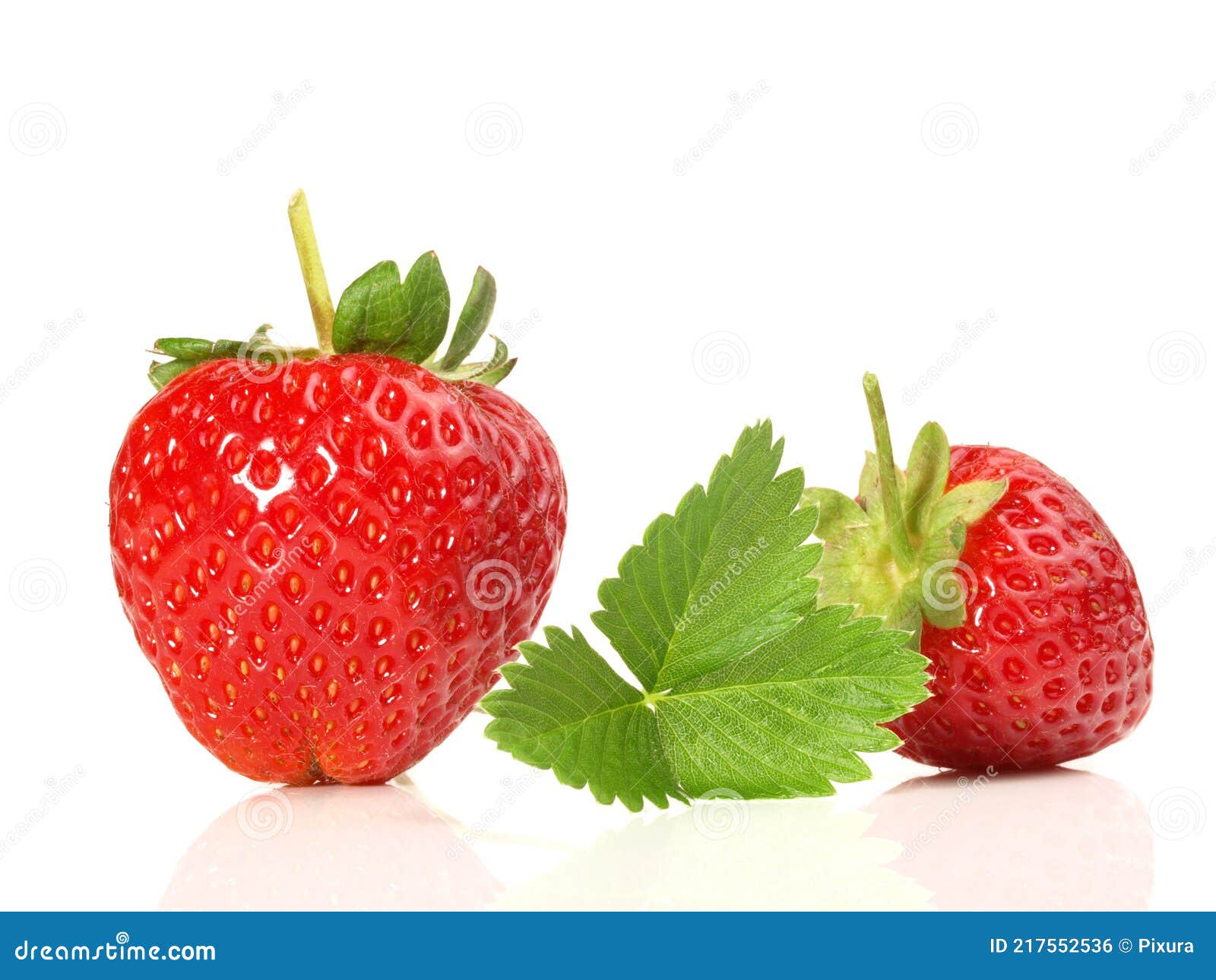 Single Strawberry on White Background Stock Photo - Image of leaves ...