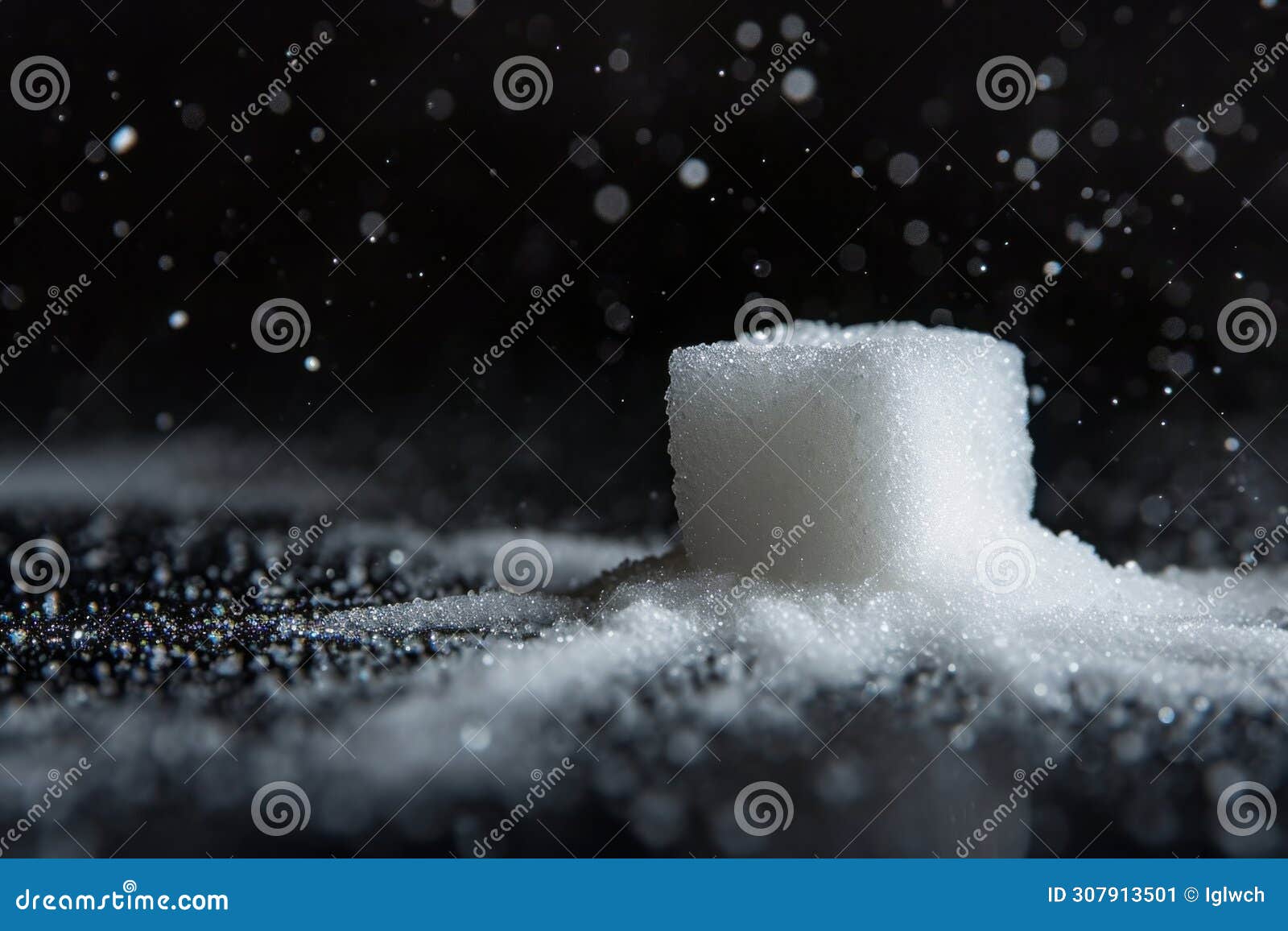 A Single Sugar Cube Dramatically Lit on a Black Background ...