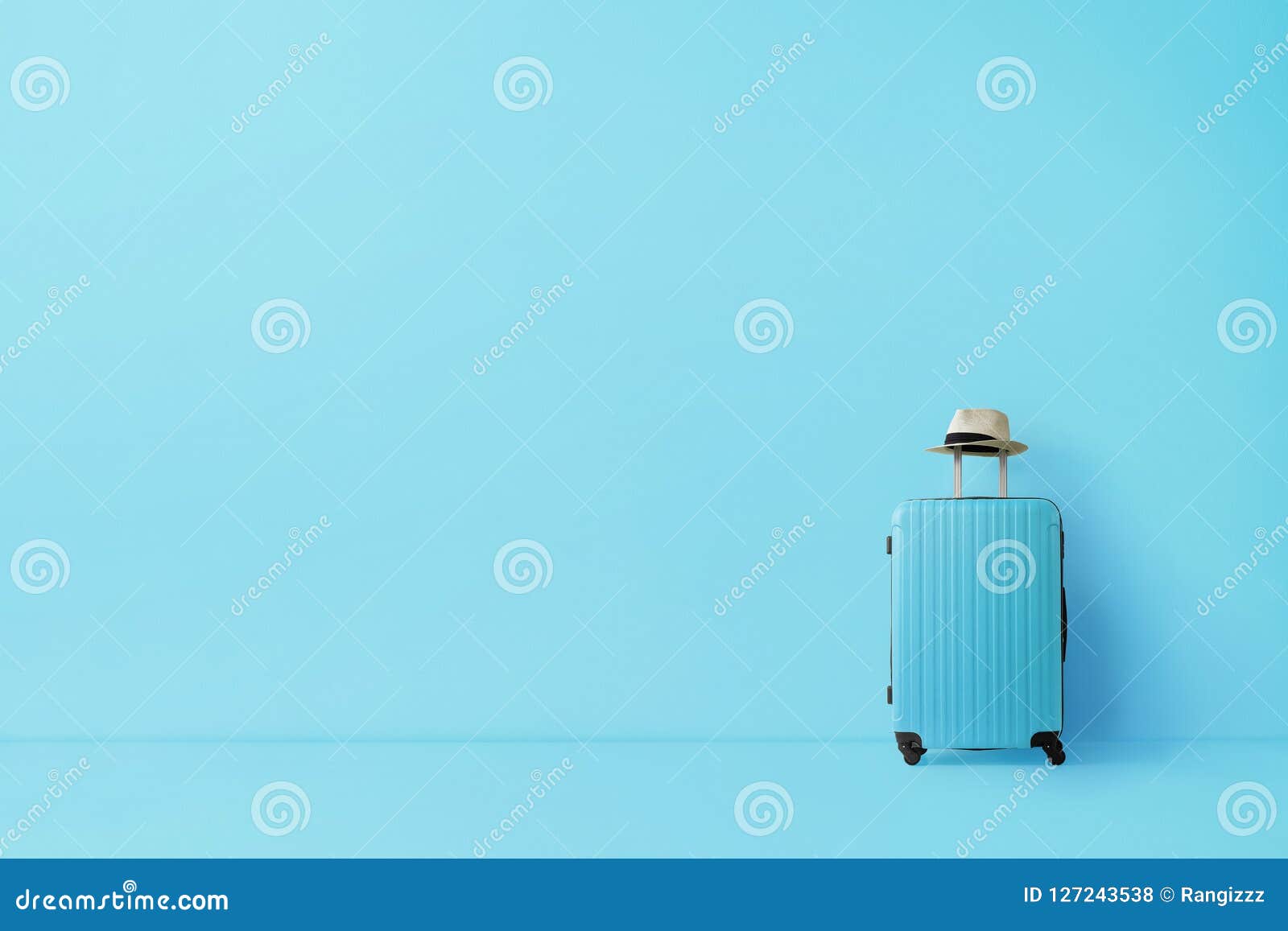 Single Suitcase in Empty Blue Room Stock Photo - Image of space, home ...