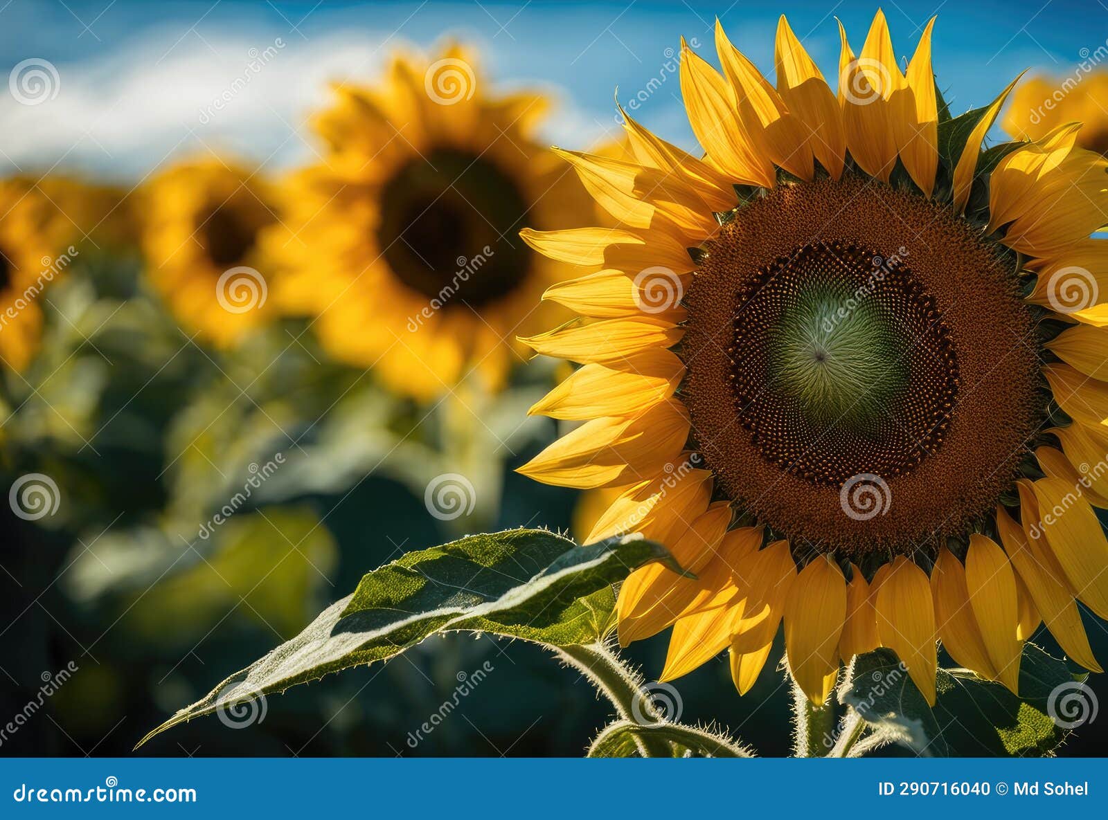 A Single Sunflower Against a Blue Sky. Stock Illustration ...