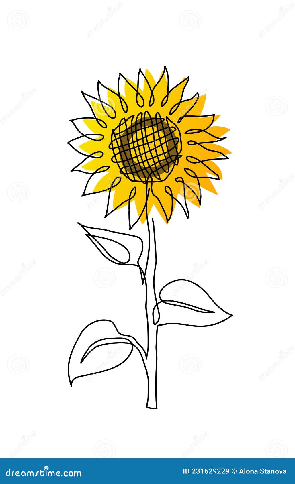 Single Sunflower Simple Vector Line Illustration. One Line Art Drawing ...