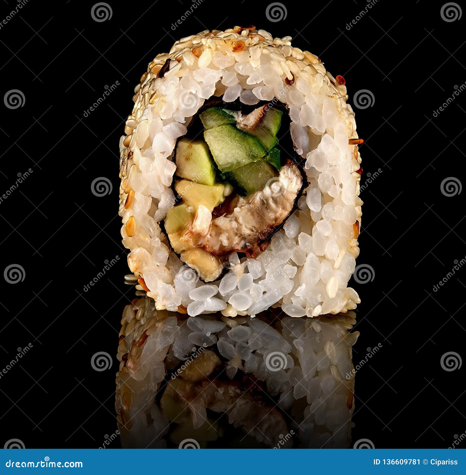 Single Sushi Roll California Stock Image - Image of cheese, meal: 136609781