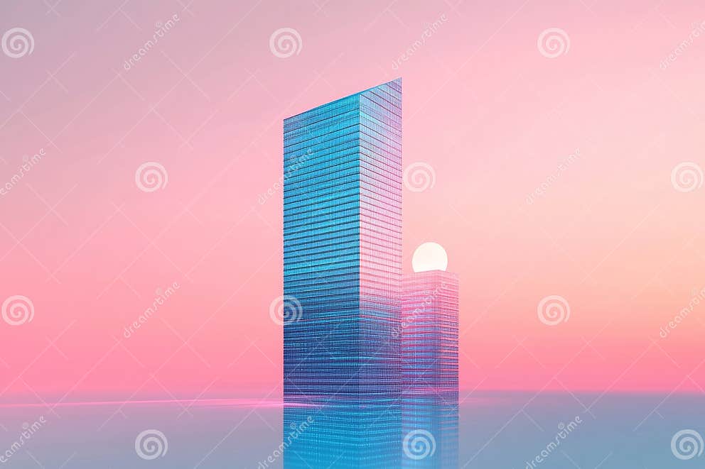 A Single Synthwave Skyscraper, Positioned on a Clean, Empty Background ...