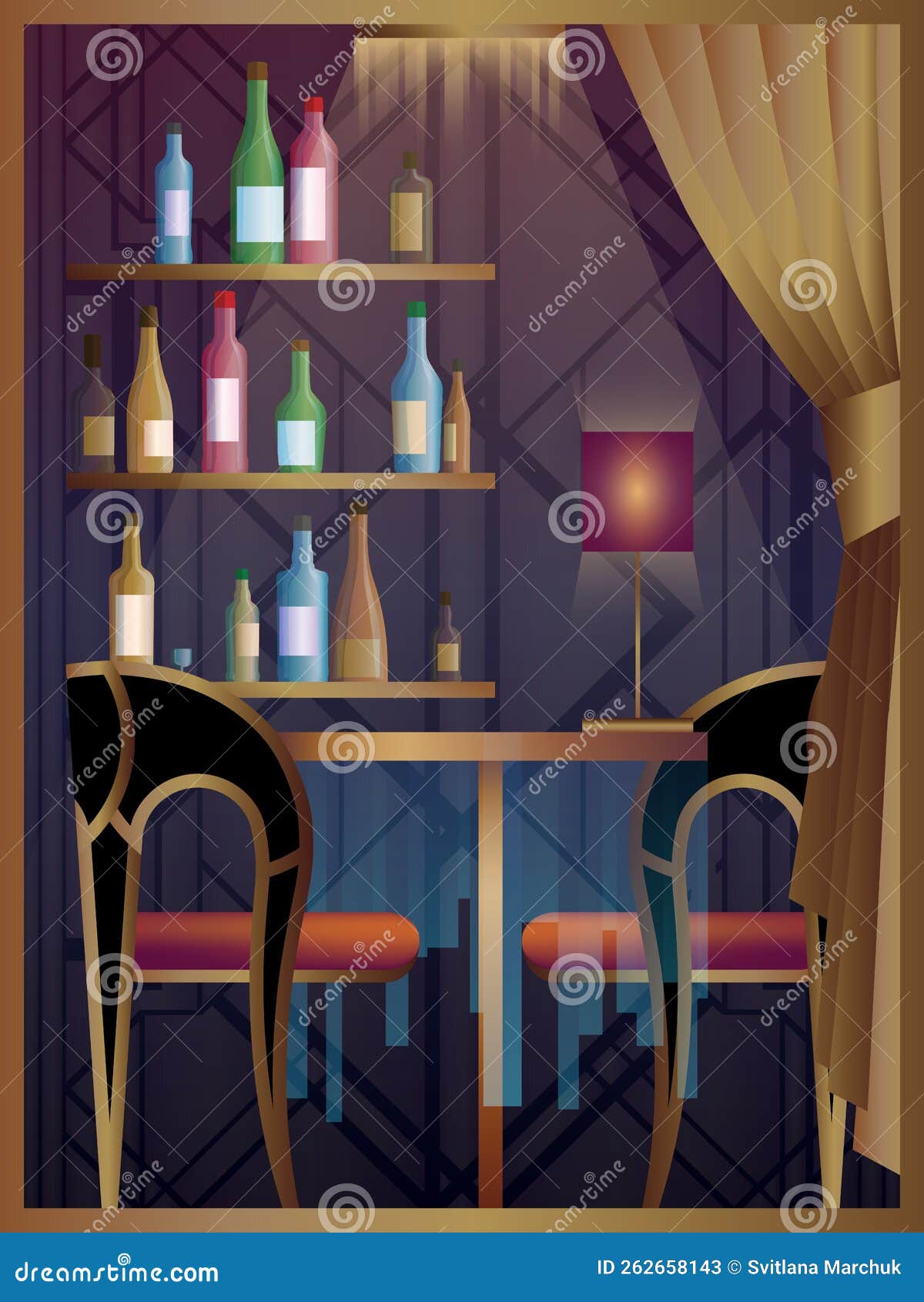 Single Table In A Cafe. Bar Counter With Drinks. Cozy Corner For A ...