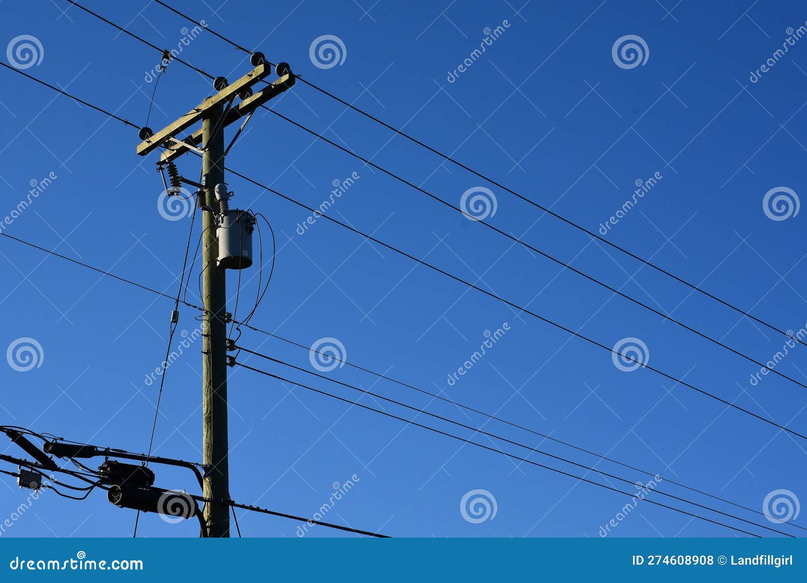 Single Tall Power Pole and Power Lines Stock Photo - Image of cable ...