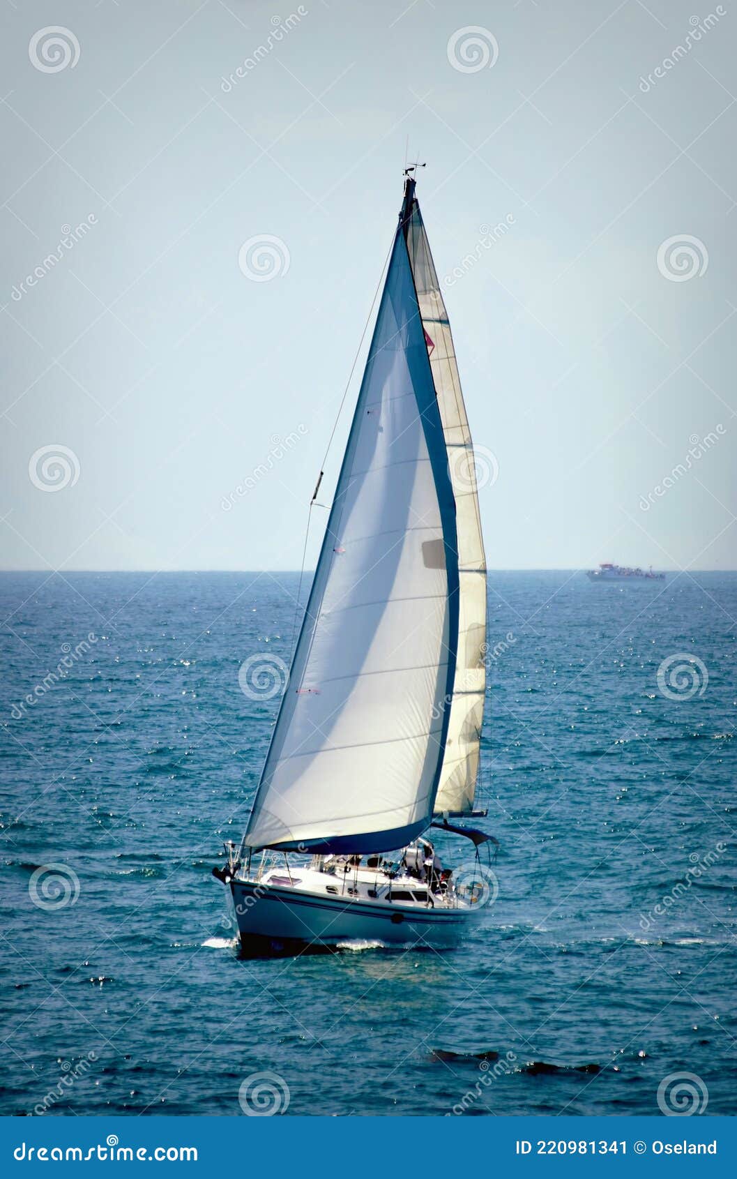 Single Tall Sailboat at Sea. Closeup. Stock Image - Image of clouds ...