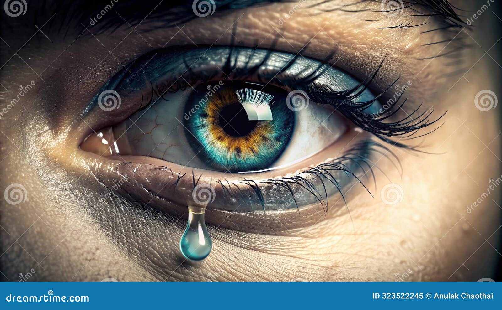 A Single Tear Rolling Down A Face A Symbol Of Sympathy. Art Painting ...