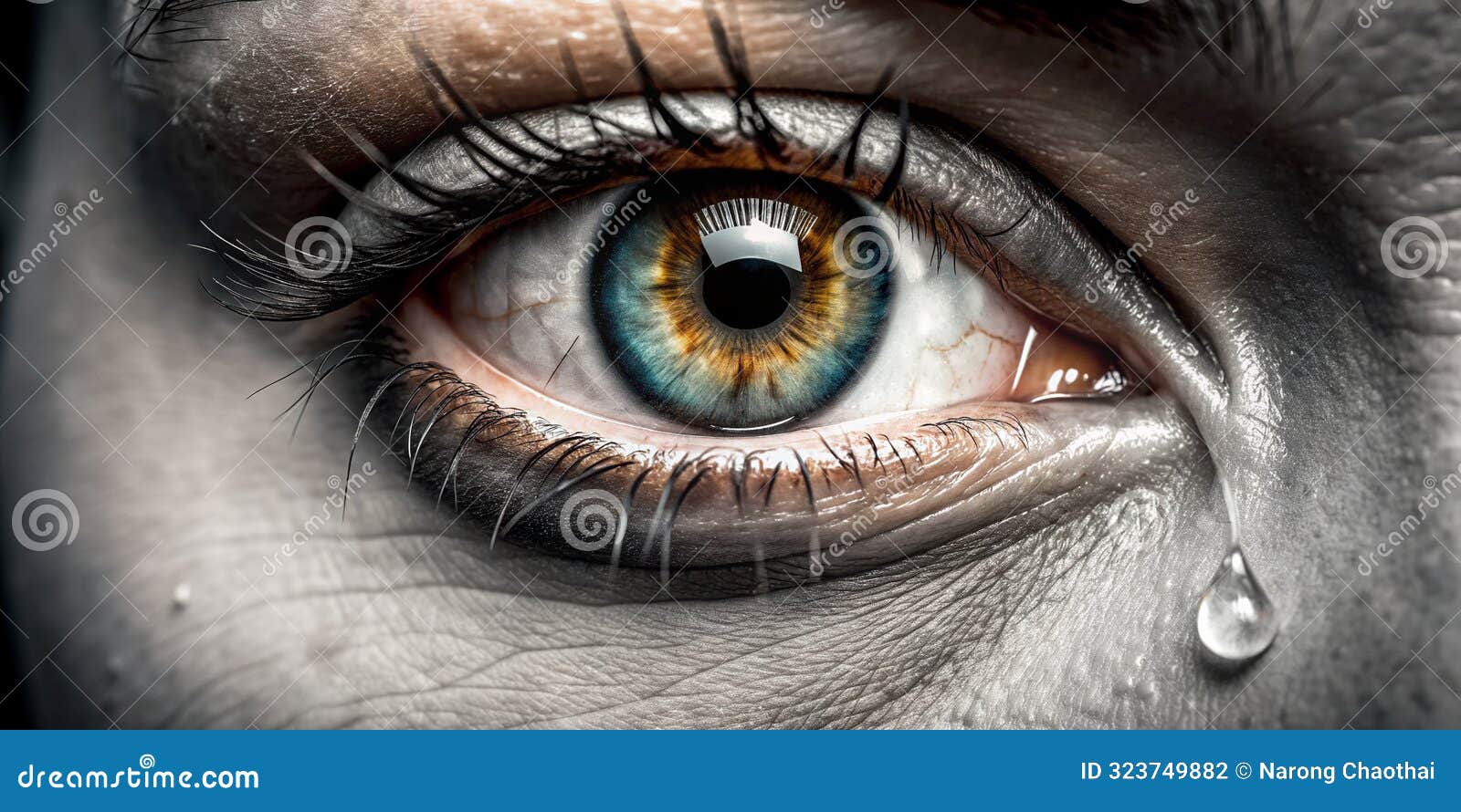 A Single Tear Rolling Down A Face A Symbol Of Sympathy. Art Painting ...