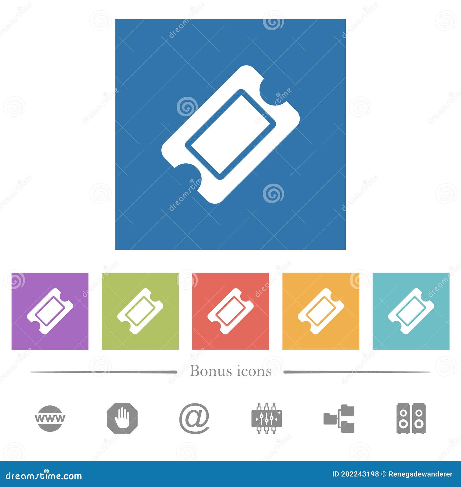 Single Ticket Flat White Icons in Square Backgrounds Stock Vector ...