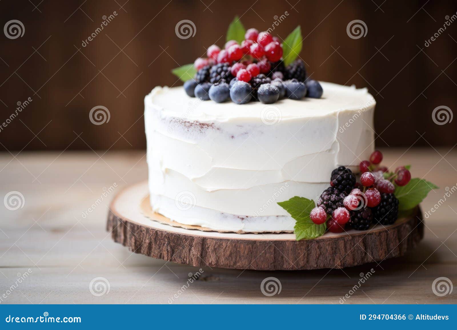 A Single-tiered Rustic Iced Cake Topped with Fresh Berries Stock Photo ...