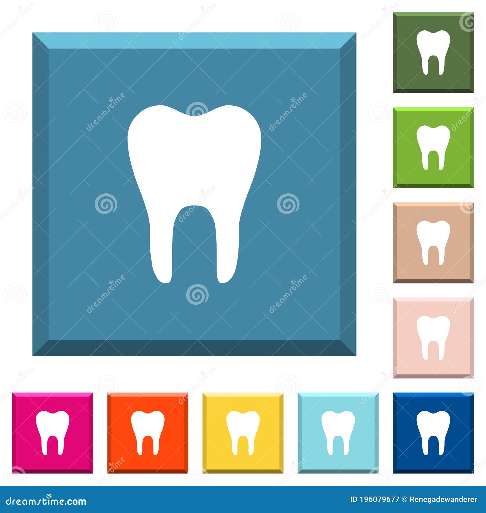 Single Tooth White Icons on Edged Square Buttons Stock Vector ...