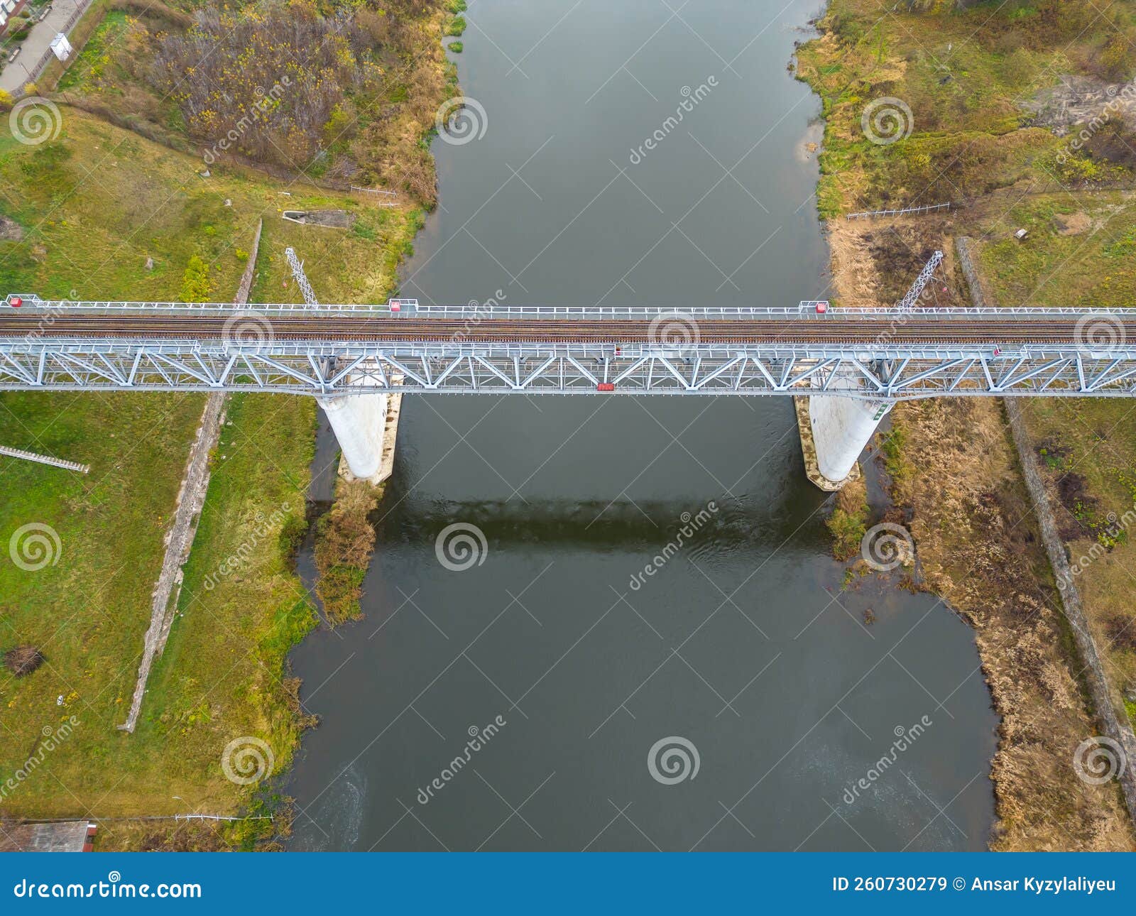 A Single-track Railway Bridge Over the River in the City. Top View of ... A Single-track Railway Bridge Over the River in the City. Top View of ...