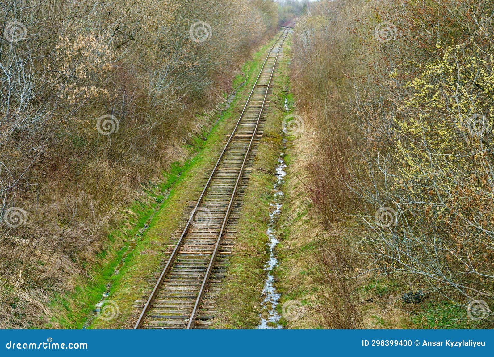 A Single-track Railway Line Runs through a Forest Thicket. Top View of ...
