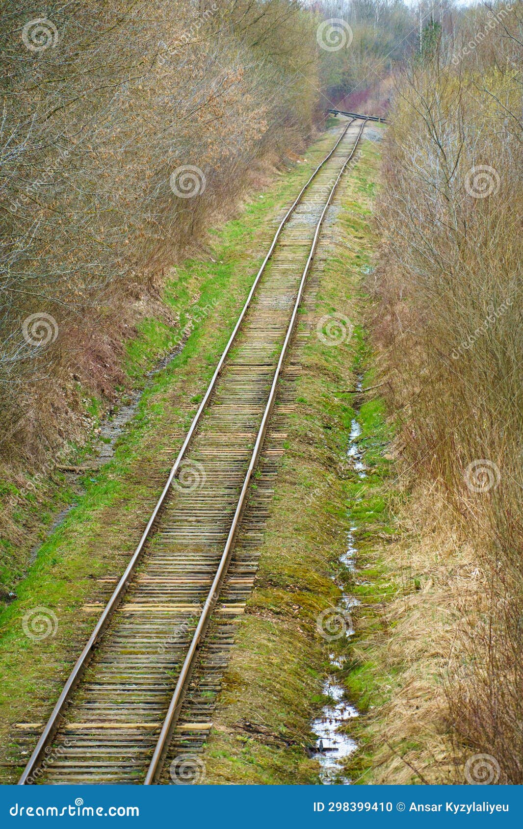 A Single-track Railway Line Runs through a Forest Thicket. Top View of ...