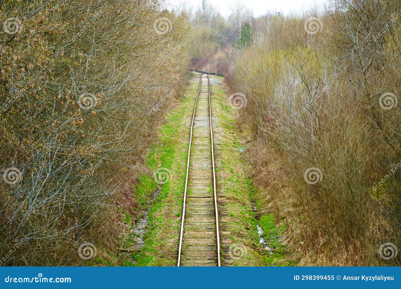 A Single-track Railway Line Runs through a Forest Thicket. Top View of ...