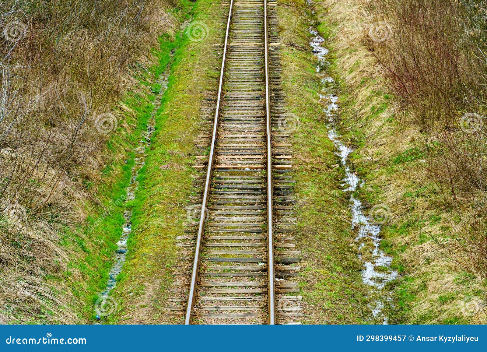 A Single-track Railway Line Runs through a Forest Thicket. Top View of ...