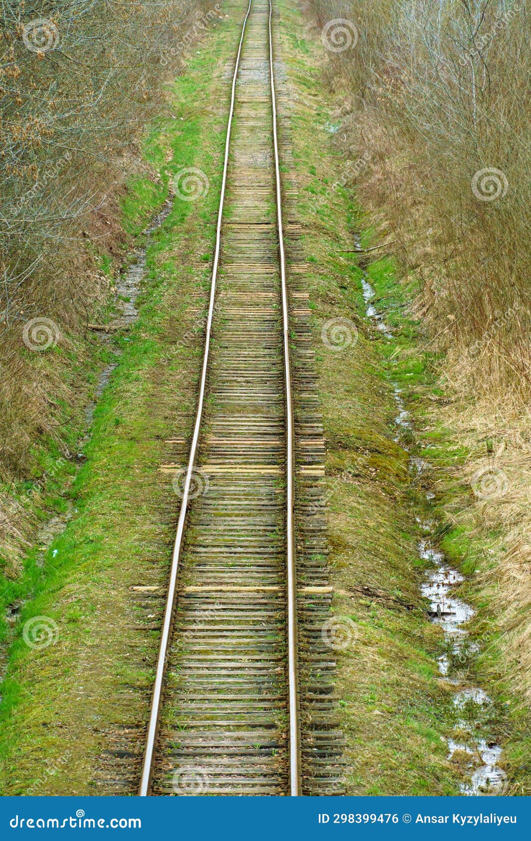 A Single-track Railway Line Runs through a Forest Thicket. Top View of ...