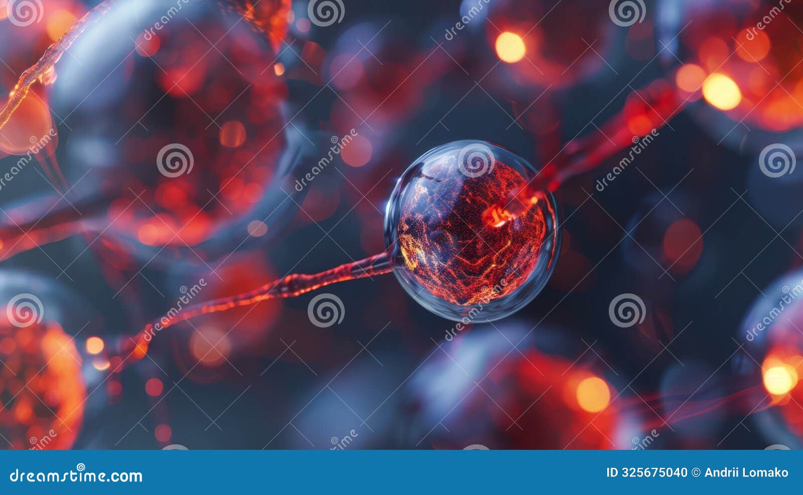 Closeup of a Single Red Cell Connected To Other Cells in a Network ...