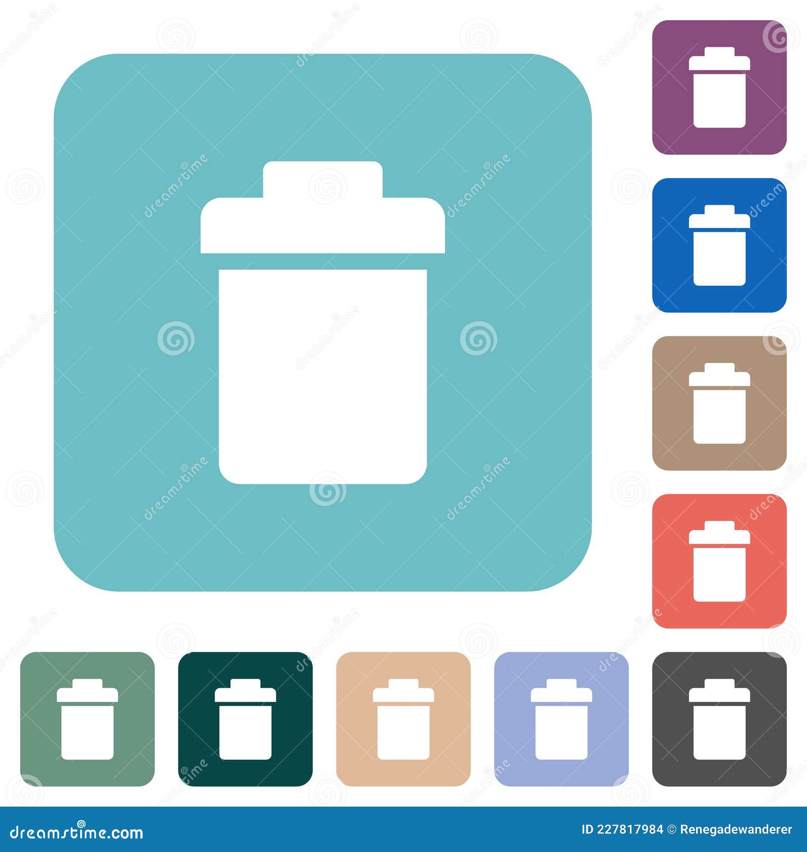 Single Trash Rounded Square Flat Icons Stock Vector - Illustration of ...