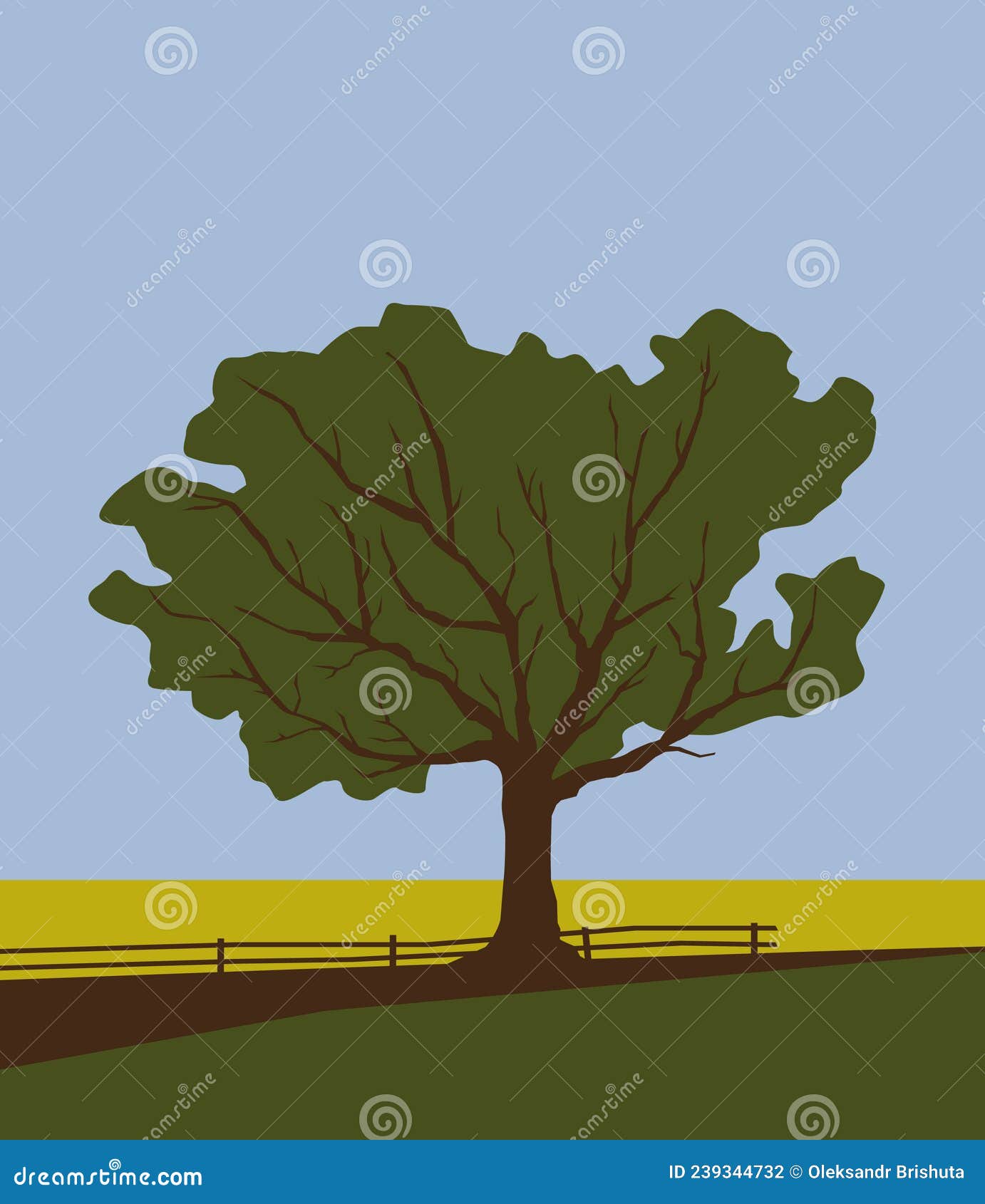 Lonely Tree on the Edge of the Field. Stock Vector - Illustration of ...