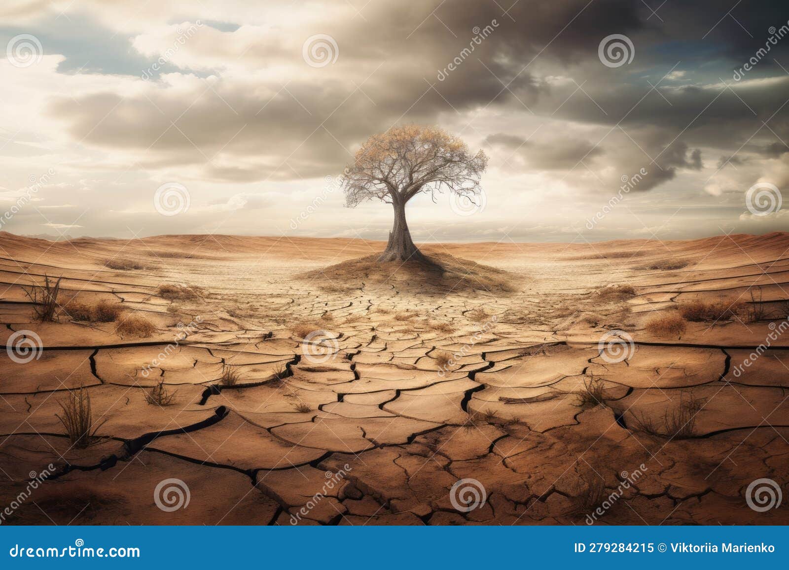 A Single Tree Emerges Amidst the Barren Ground, Symbolizing the ...