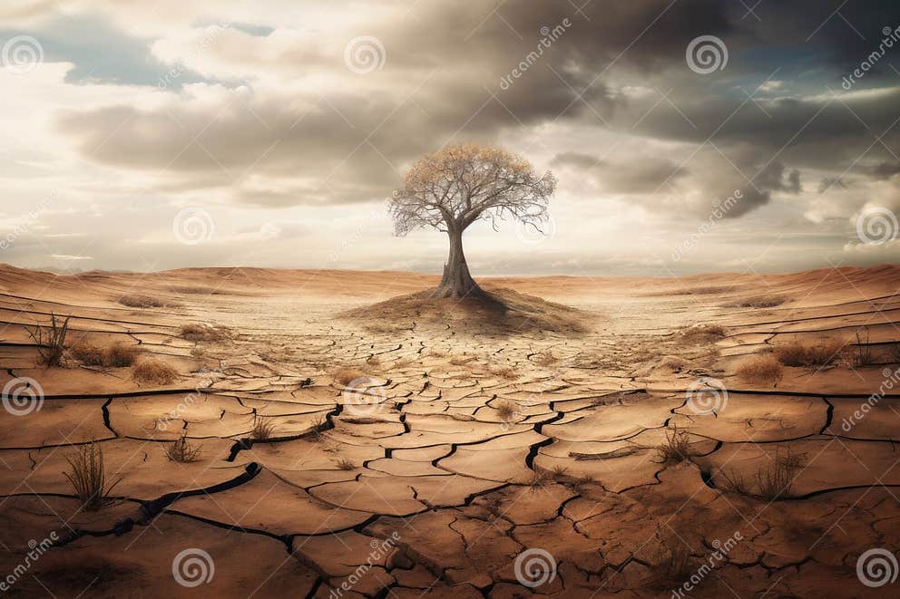 A Single Tree Emerges Amidst the Barren Ground, Symbolizing the ...