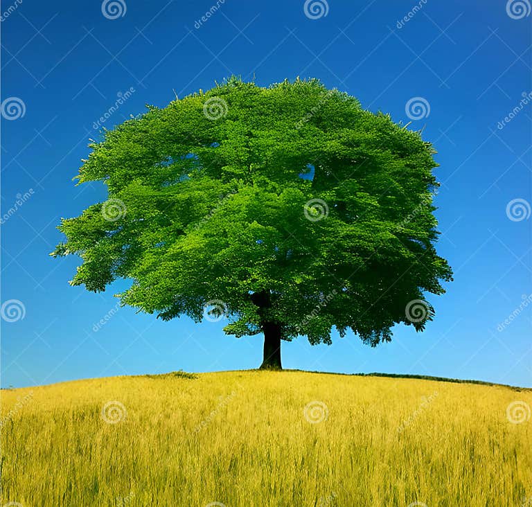 Single Tree in Field. AI Generated Stock Illustration - Illustration of ...