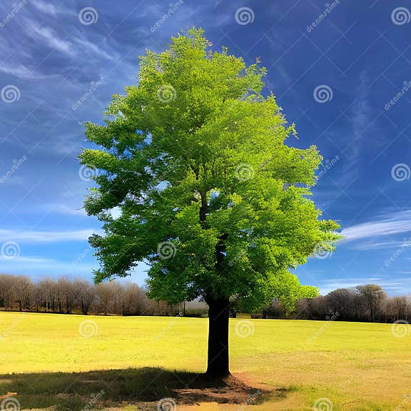 Single Tree in Field. AI Generated Stock Illustration - Illustration of ...