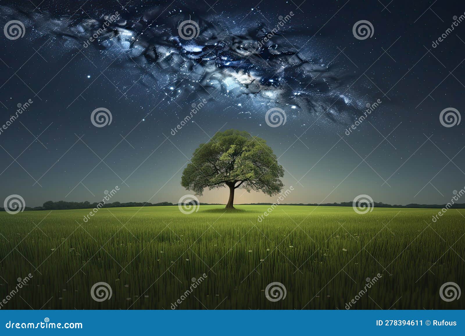 A Single Tree in a Field with Beautiful Space Background Stock ...