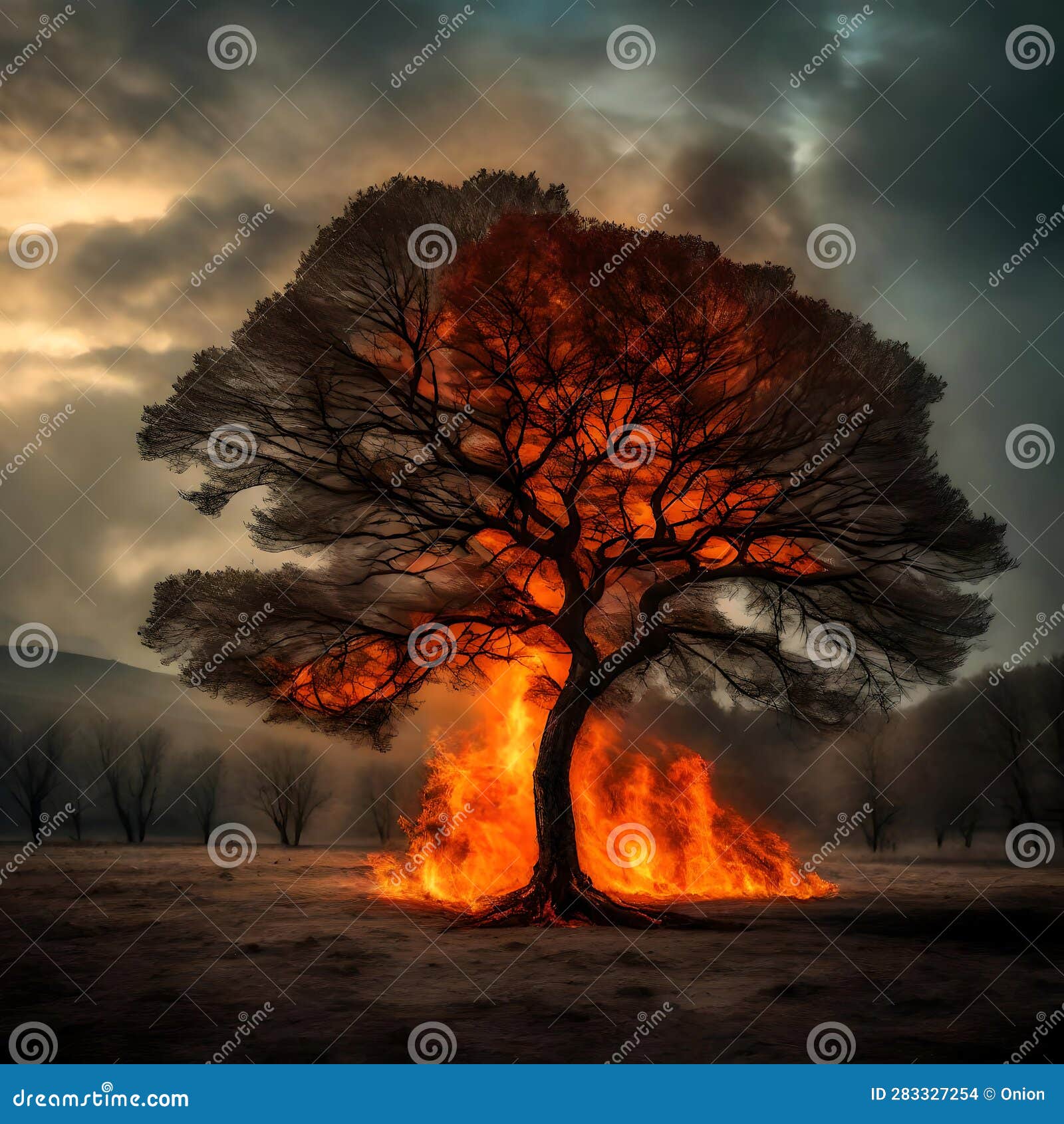 Tree on Fire - Ai Generated Image Stock Illustration - Illustration of ...