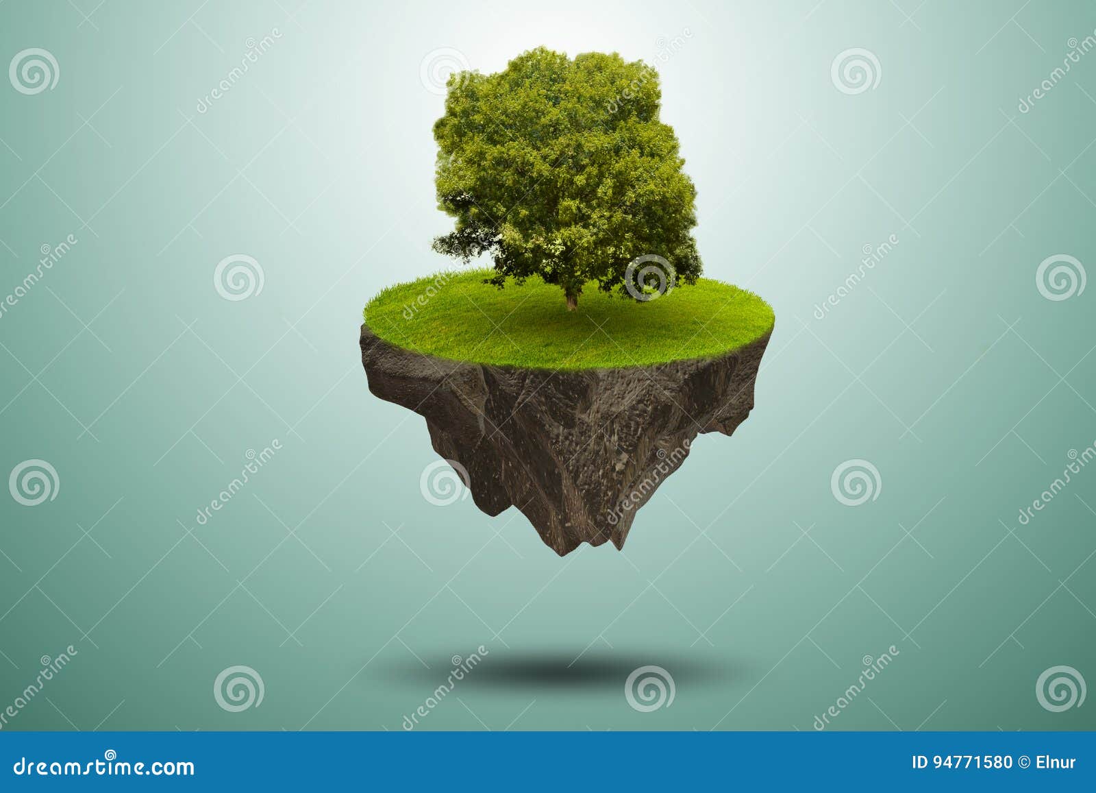 The Single Tree on Floating Island - 3d Rendering Stock Illustration ...