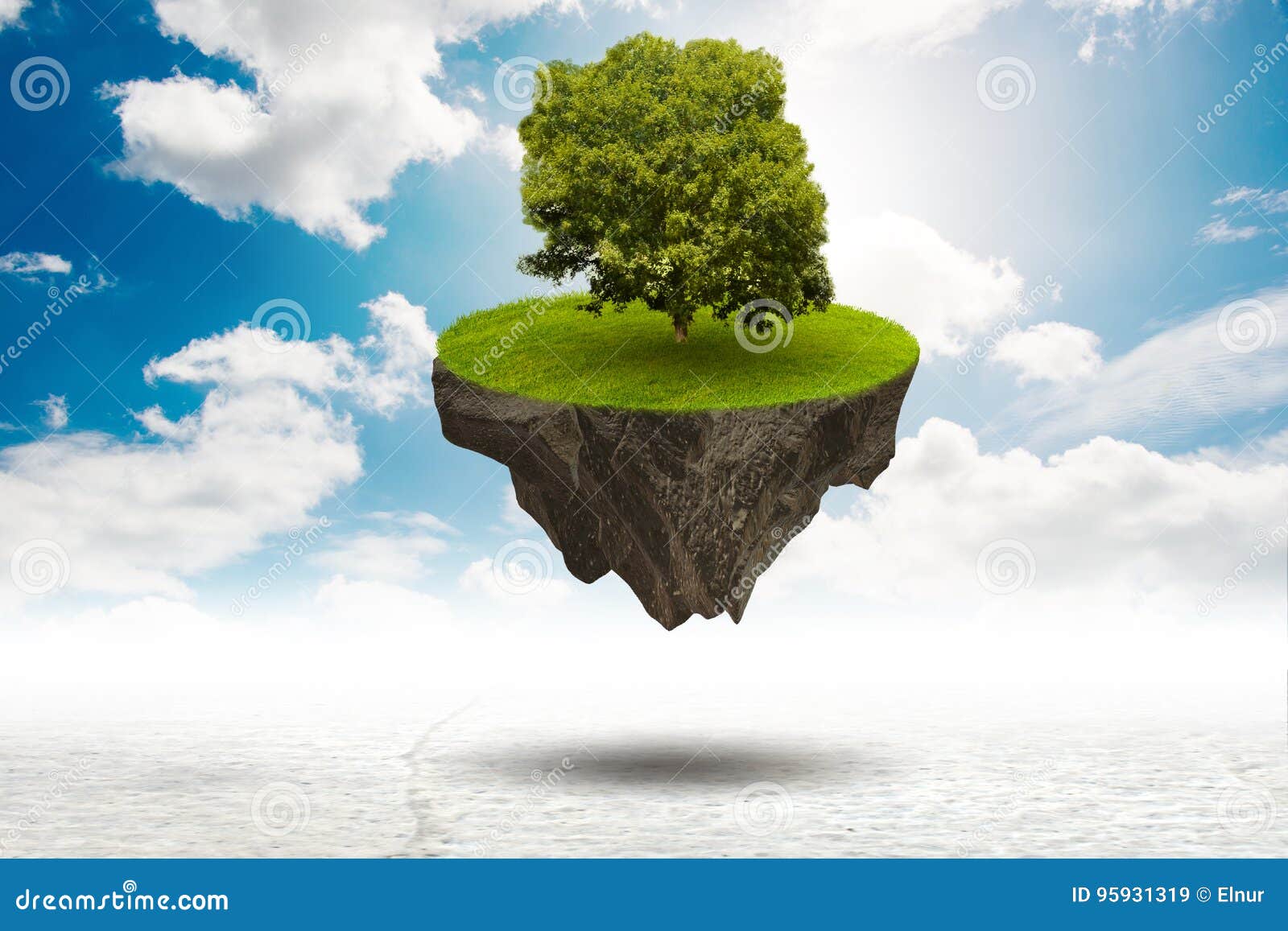 The Single Tree on Floating Island - 3d Rendering Stock Illustration ...