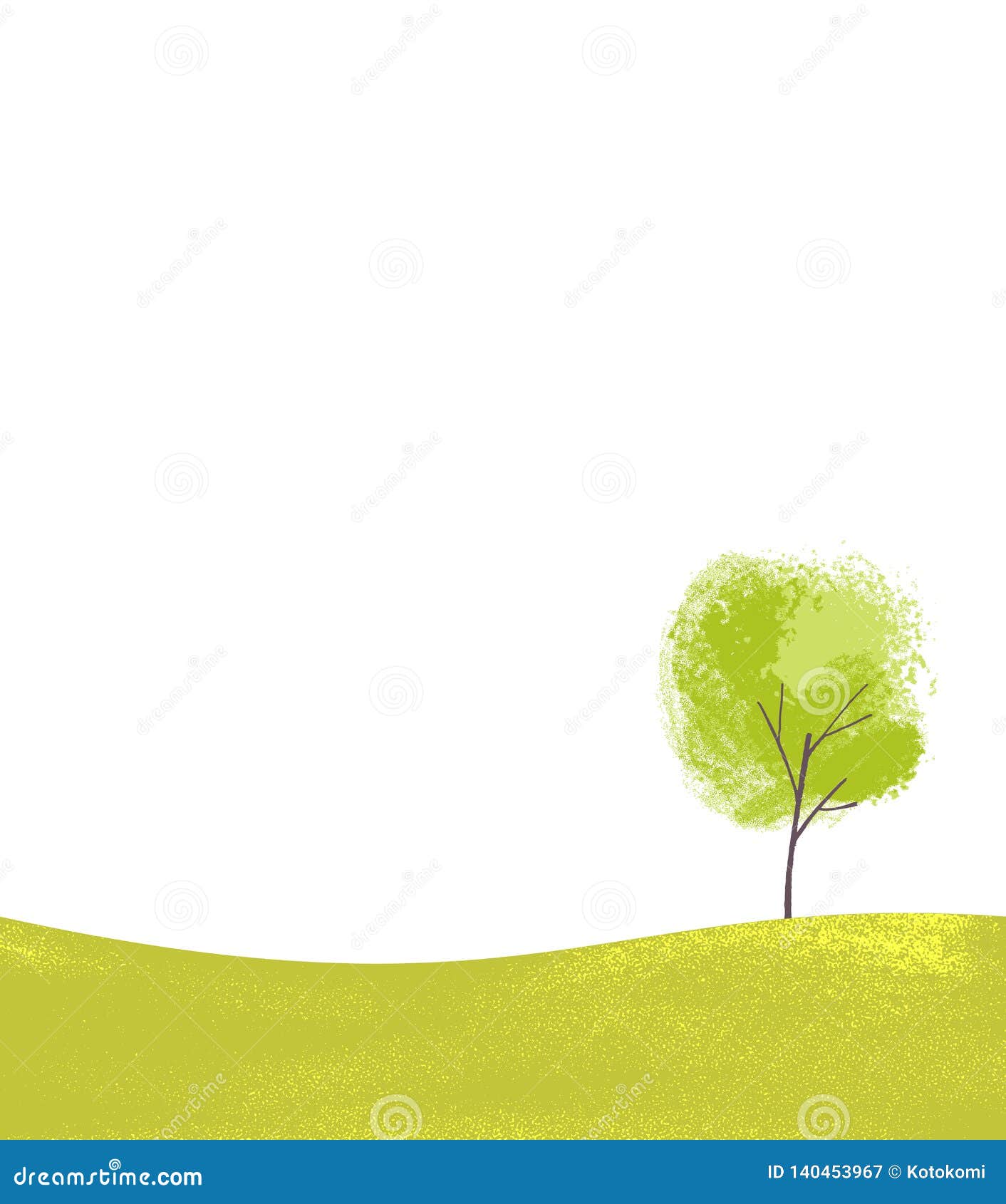 Single Tree on Green Hill. Simple Landsape Scene, Nature Background ...