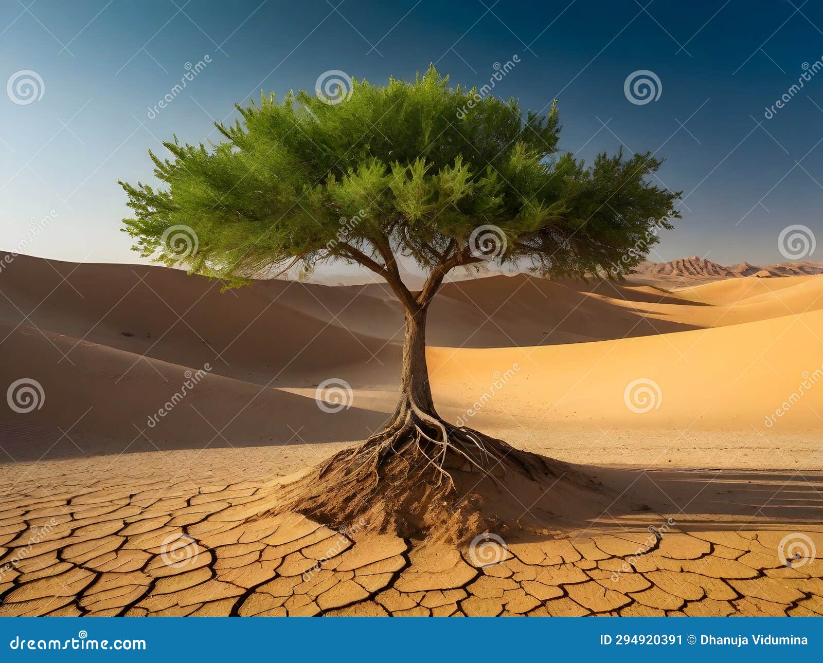 Single Tree Saved in the Desert Stock Illustration - Illustration of ...