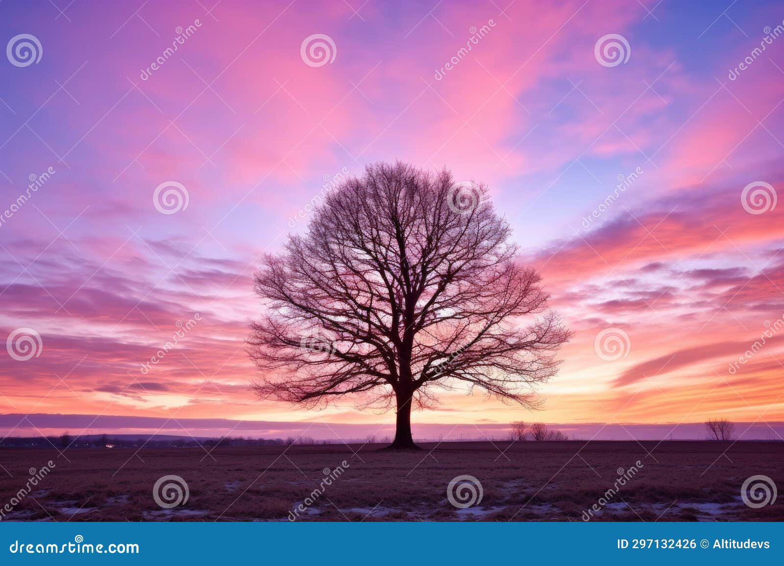 Single Tree Standing Against a Pink and Purple Sunset Sky Stock Photo ...