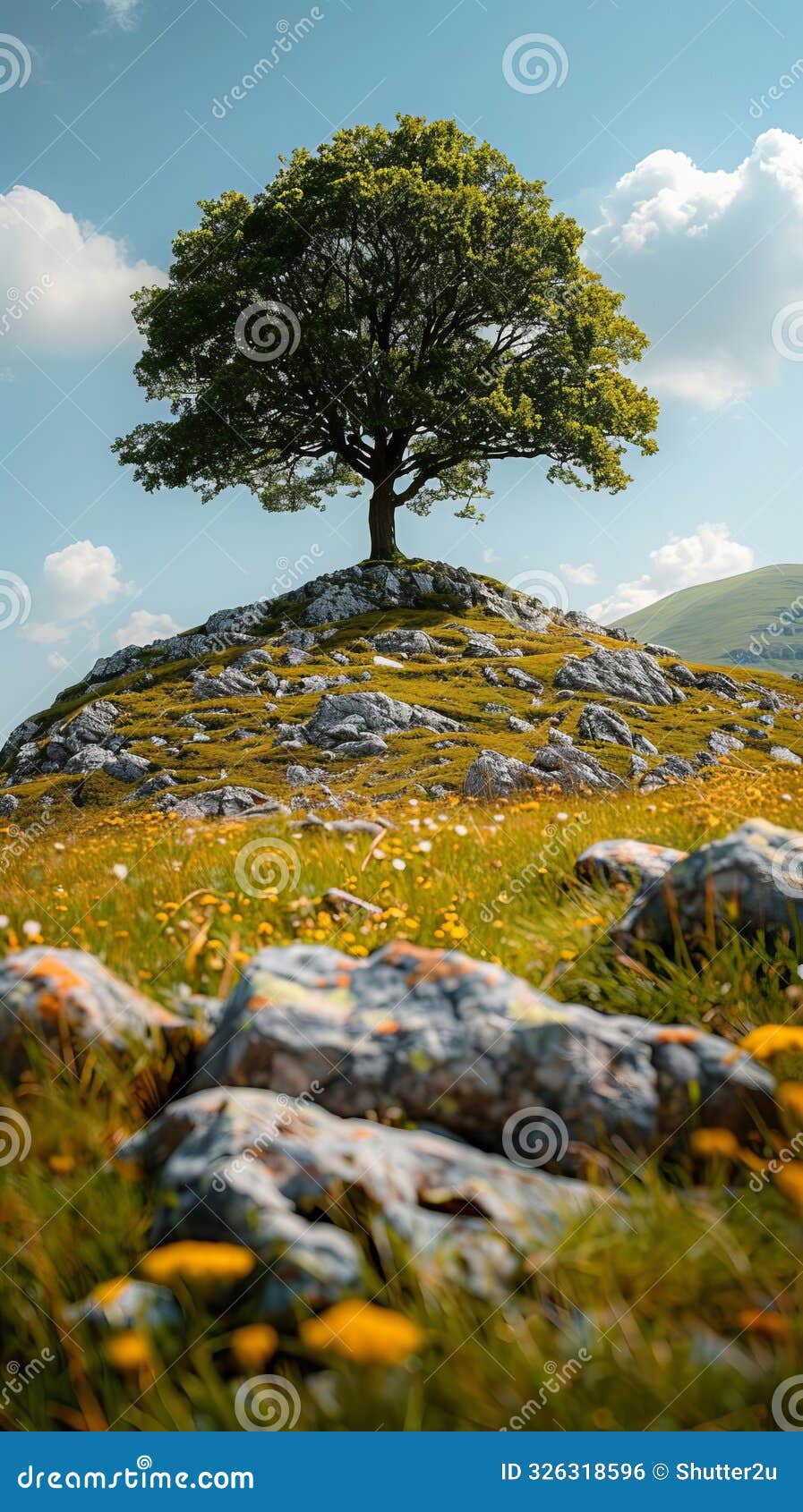 A Single Tree Standing Atop a Hill Its Branches Reaching Towards the ...