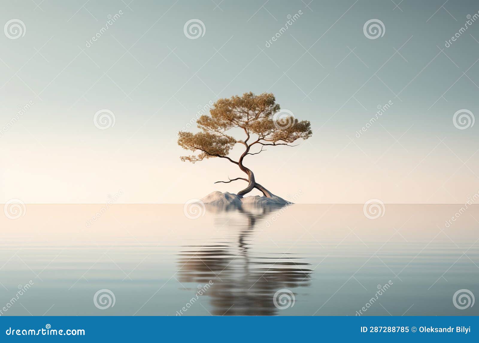 Single tree in the water stock illustration. Illustration of green ...