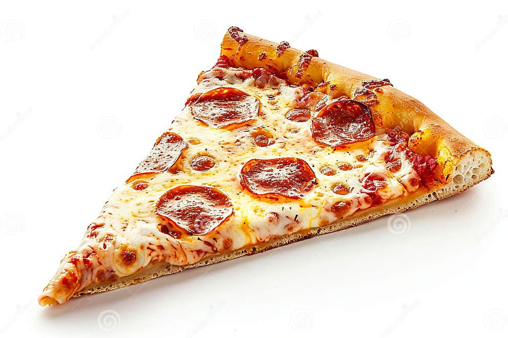 Single Triangular Slice of Pepperoni Pizza on White Background Stock ...